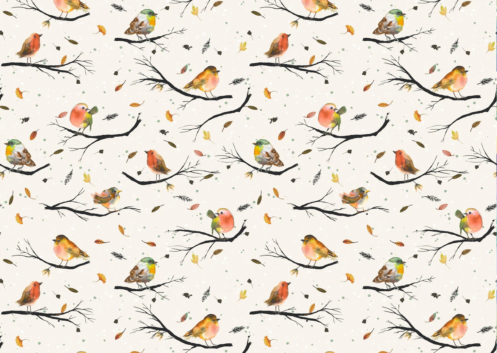 Autumn Birds Trees Branches wallpaper - Happywall