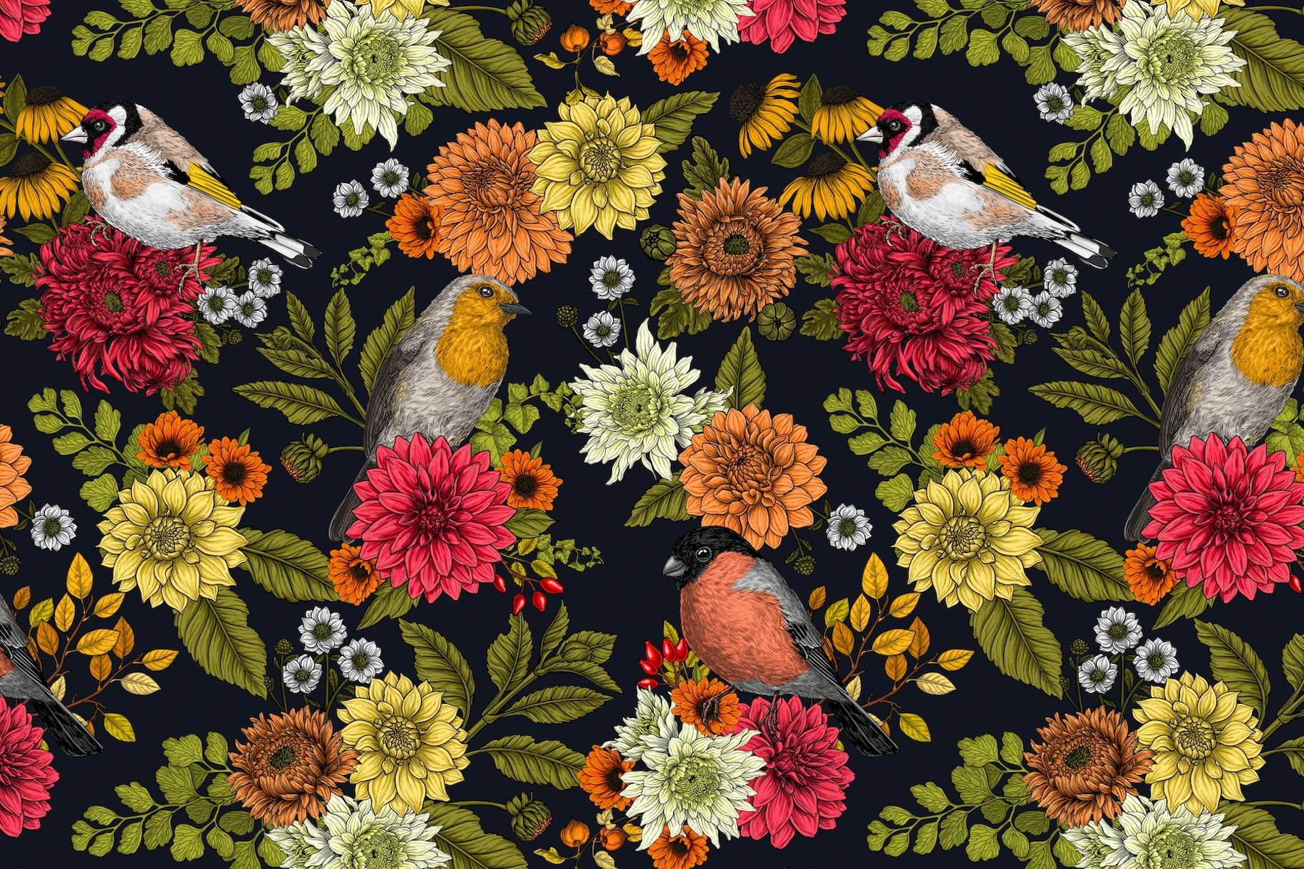 Buy Garden Birds and Flowers 3 Wallpaper | Happywall