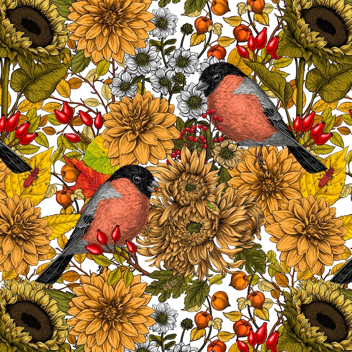 Autumn Floral Bird Wallpaper