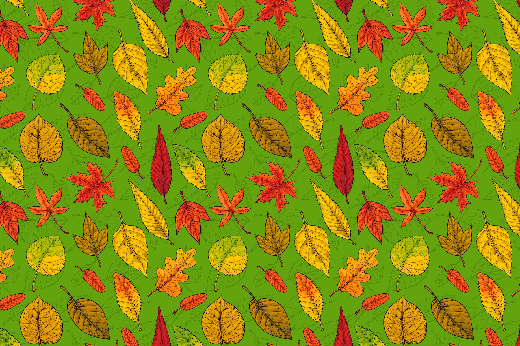 Buy Autumn Leaves on Green Wallpaper Online | Happywall.com