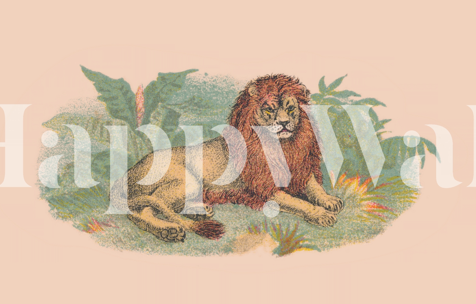 Vintage Lion Palm Wallpaper for Safari Lovers