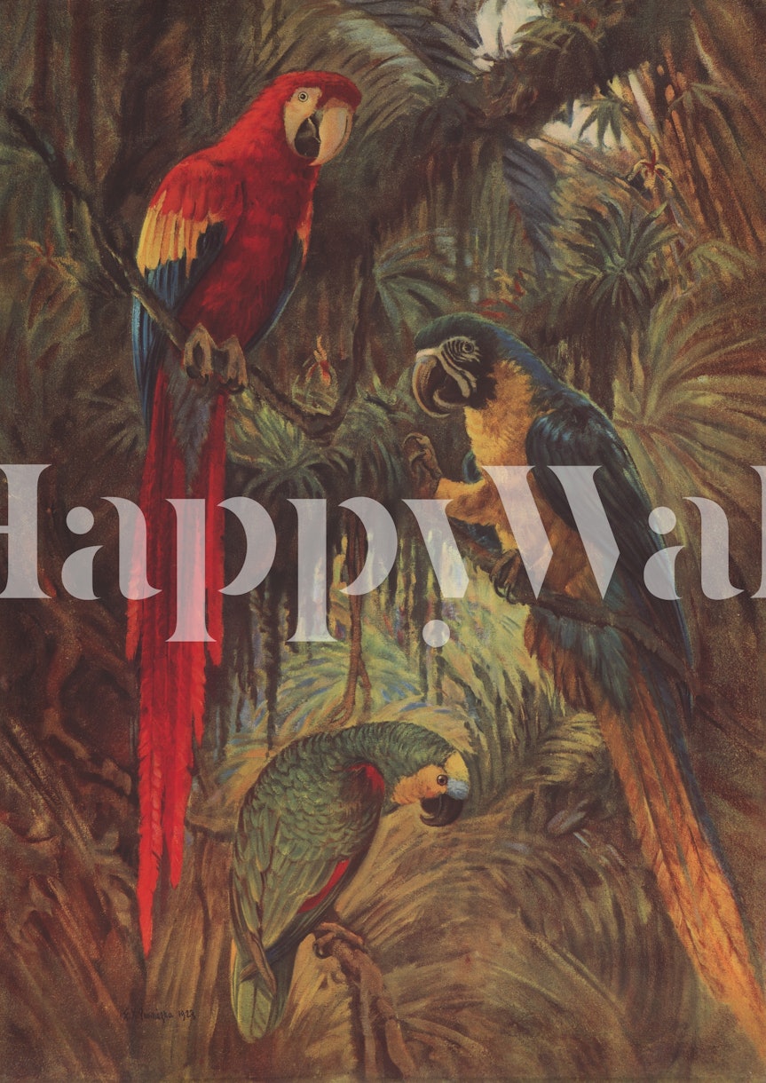 Three Parrots Aster Wallpaper - Happywall