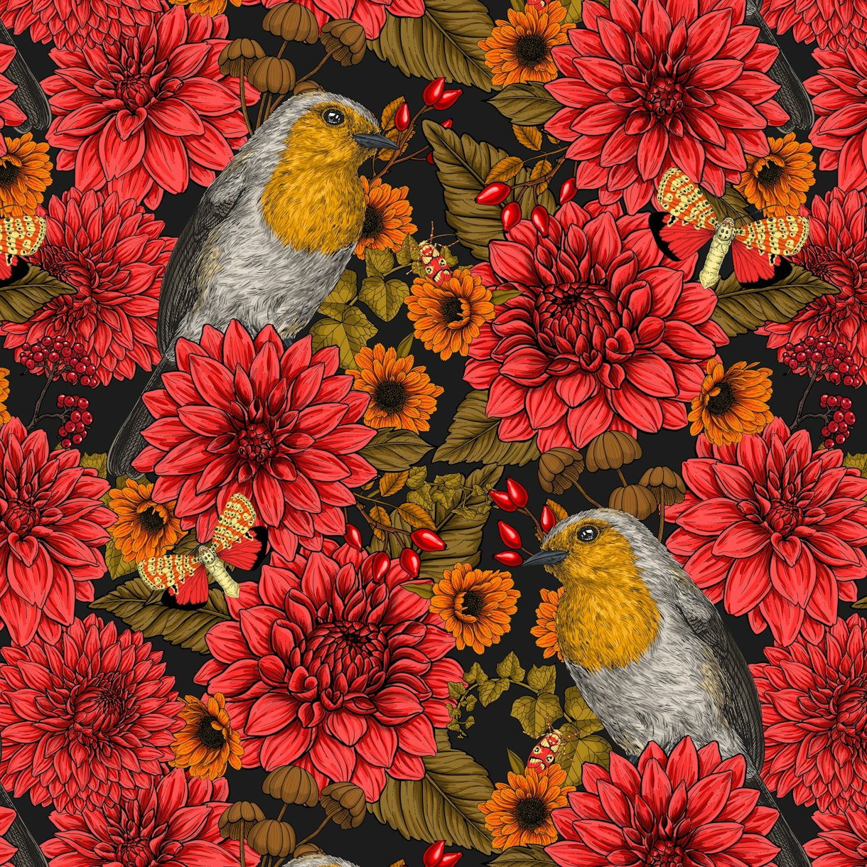 "Buy Robins in the Garden 5 Wallpaper Online - Happywall"