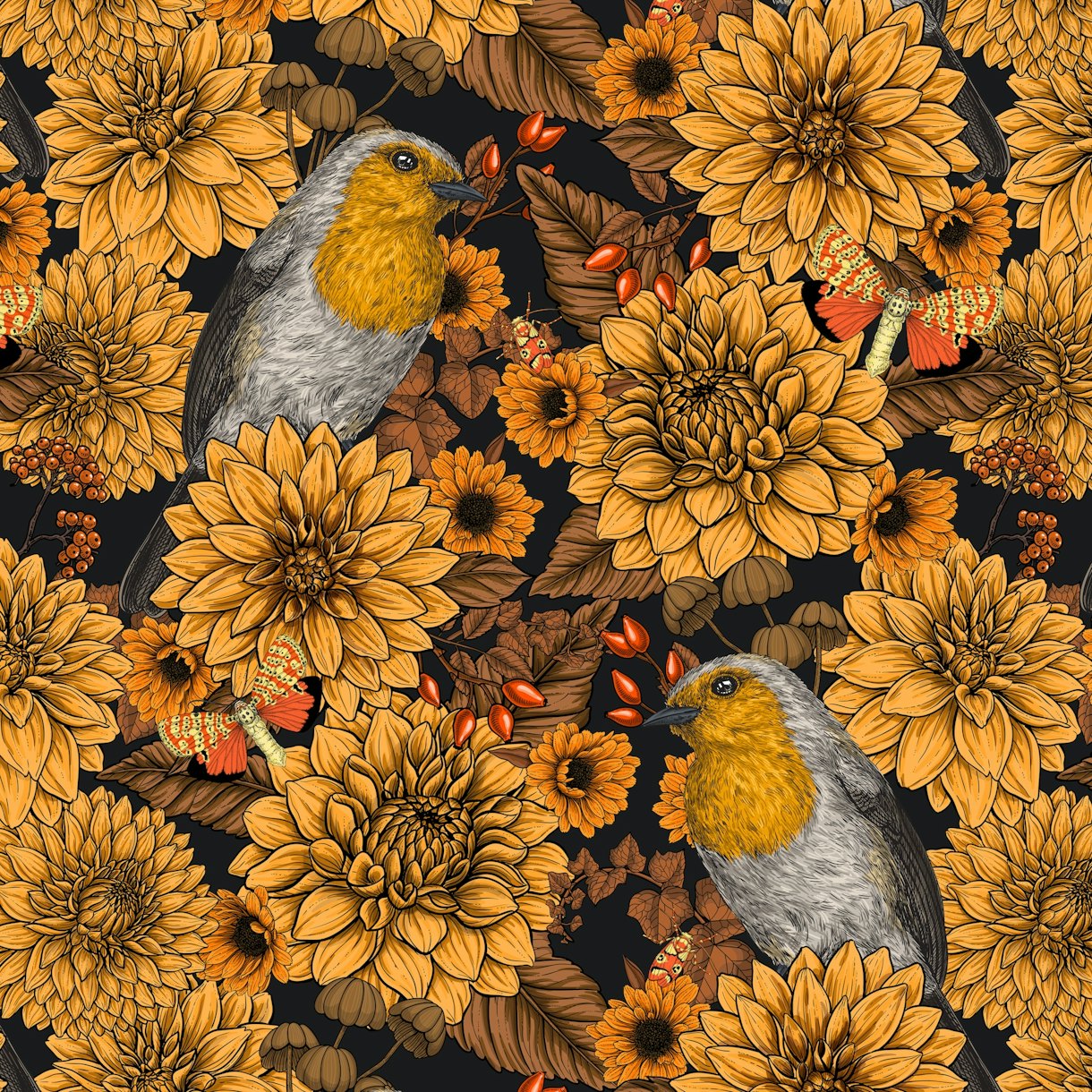 Robins in the garden 6 wallpaper - Happywall