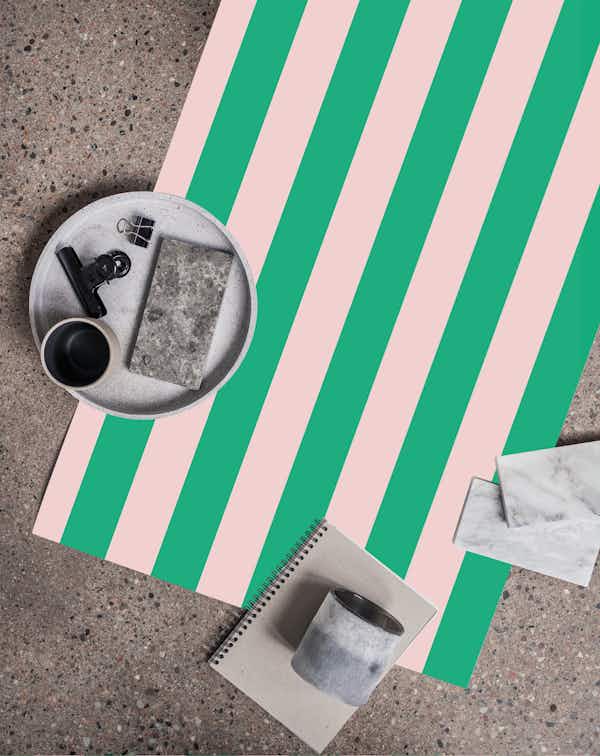 Rose and Green Stripes wallpaper - Happywall