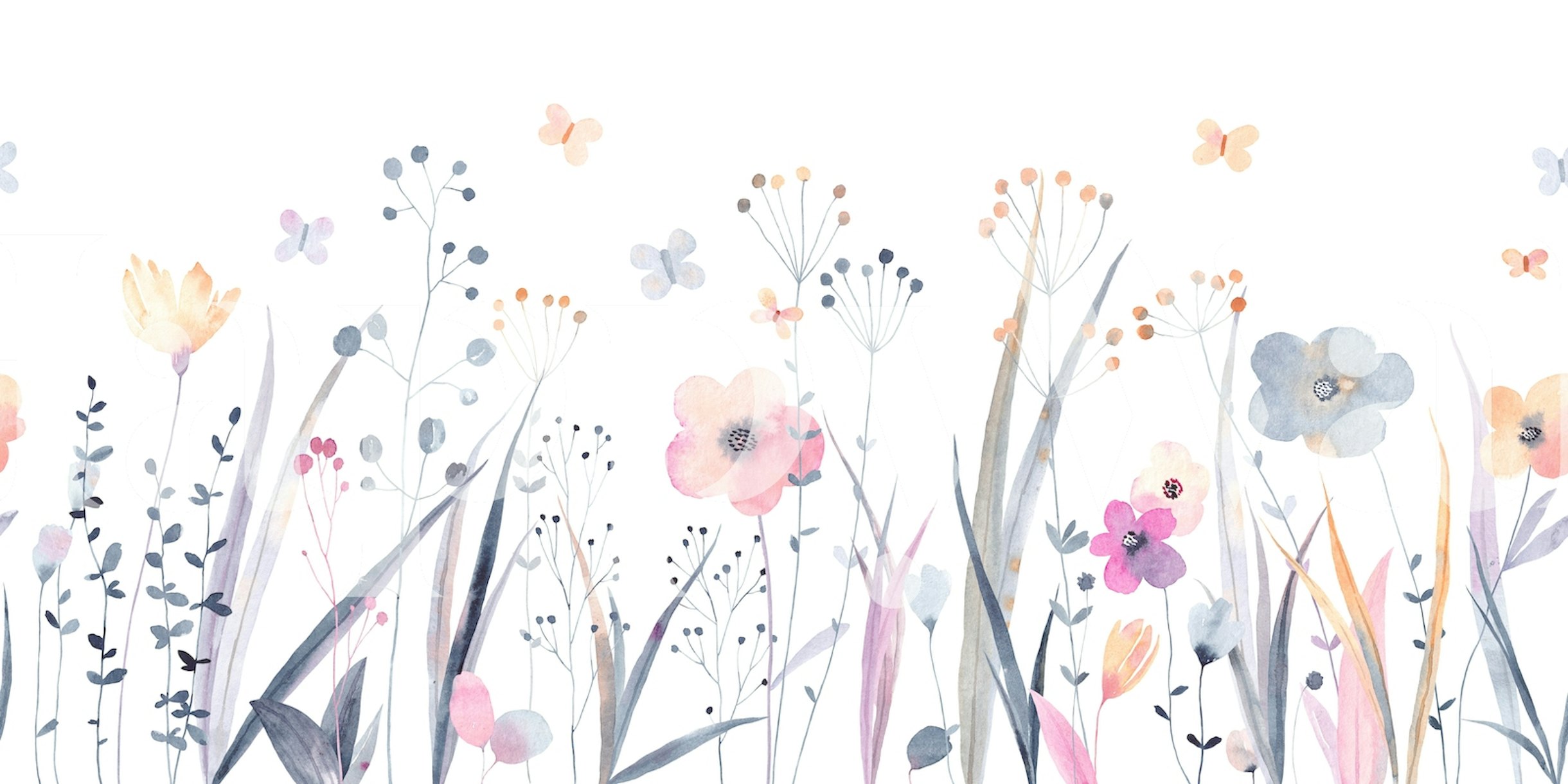 Wildflowers and Butterflies Wallpaper | Happywall