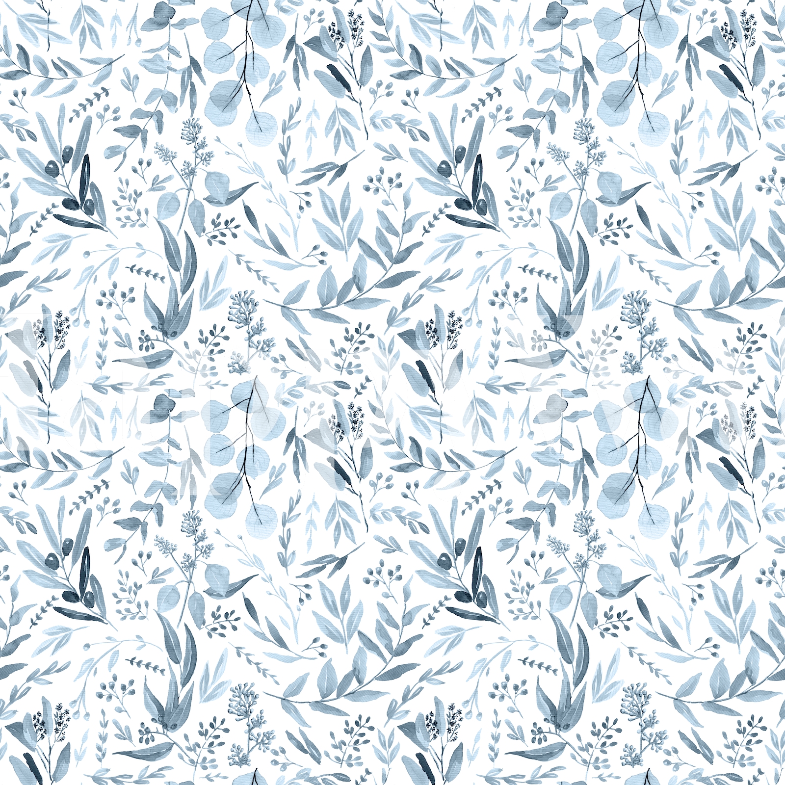 Blue Floral Eucalyptus Wallpaper