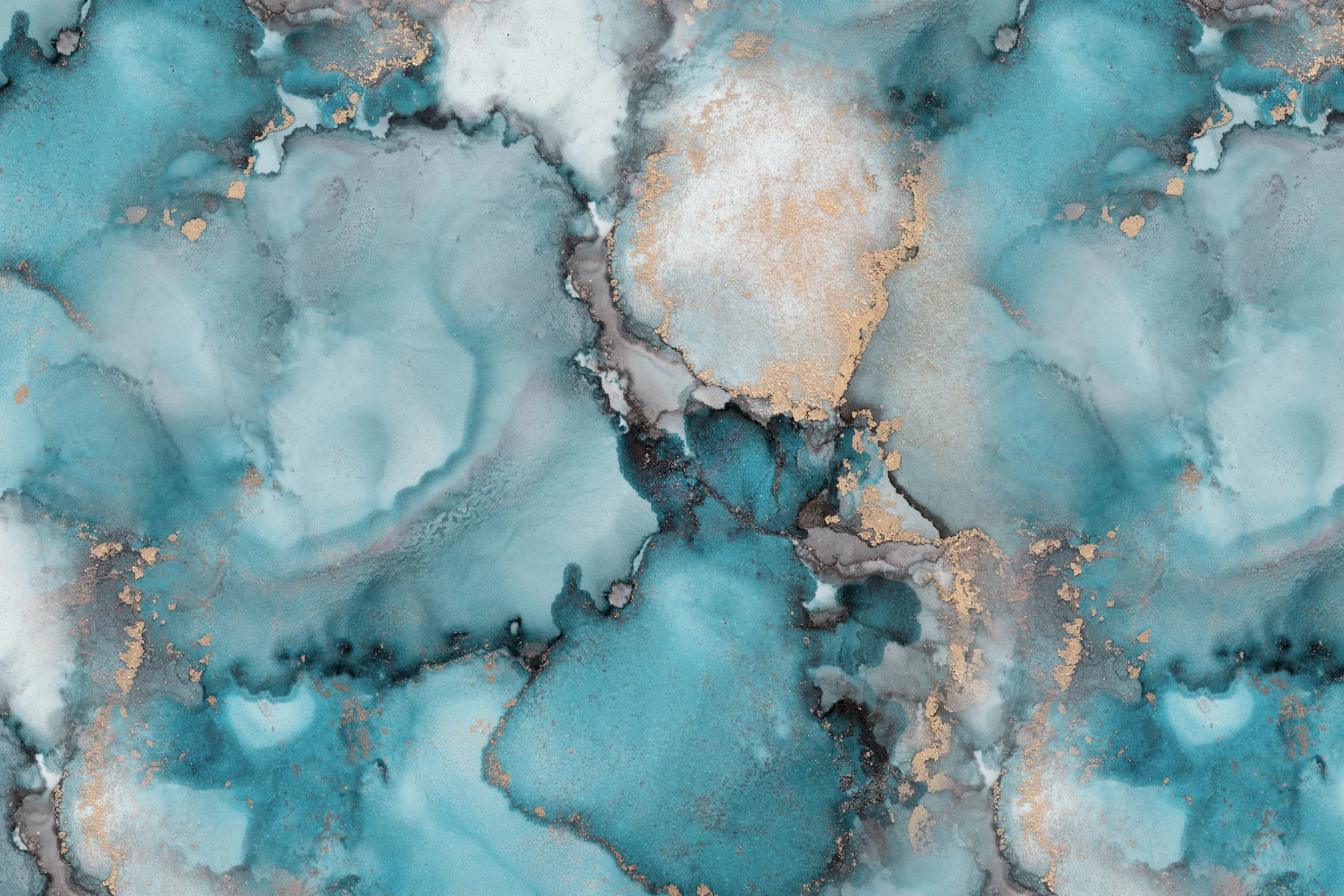 Abstract Blue & Gold Ink Art Wallpaper | Happywall