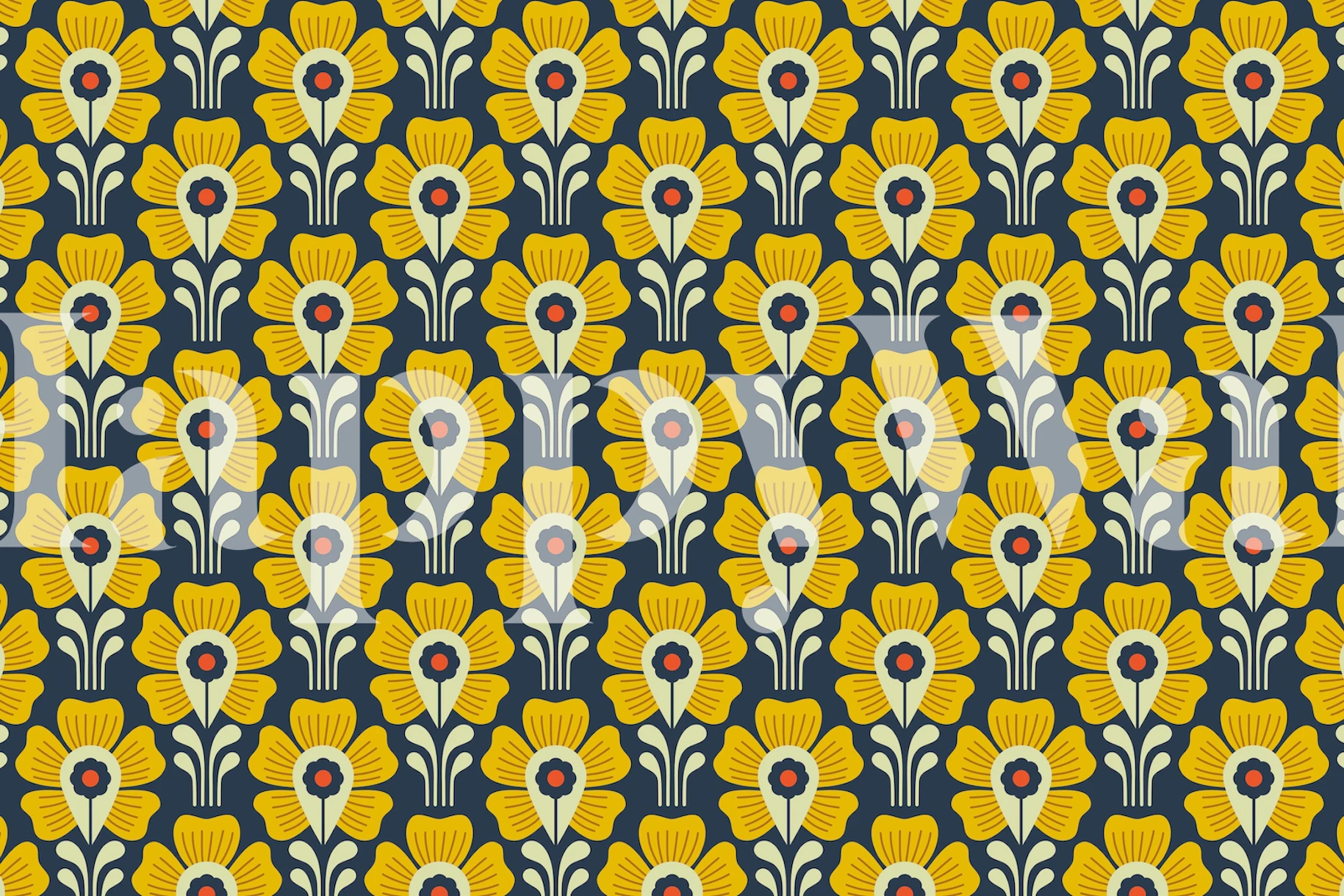 Yellow Retro Flowers Wallpaper - Buy Now on Happywall