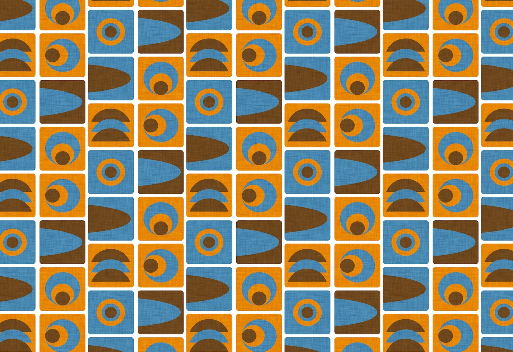70s Cube Geo Blue Orange Wallpaper | Happywall