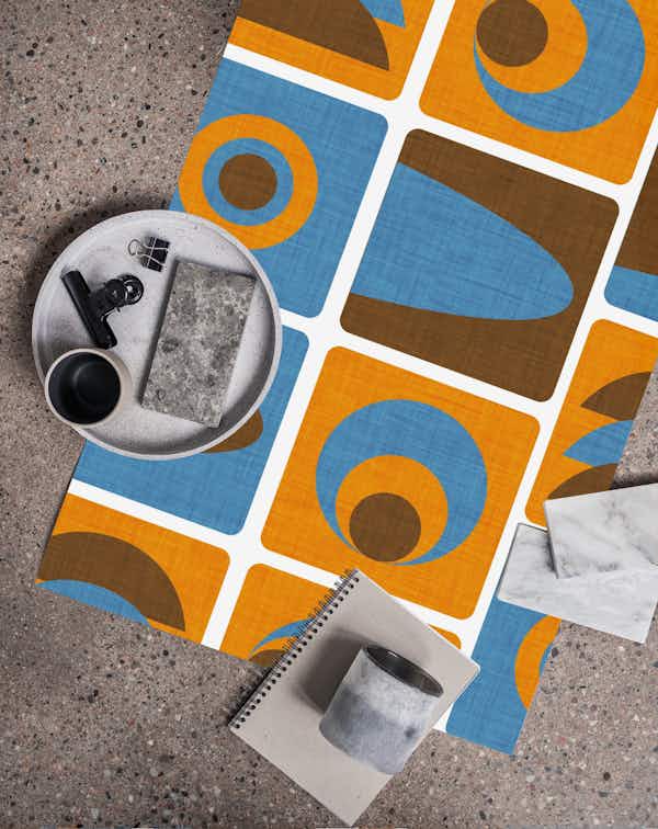 70s Cube Geo Blue Orange wallpaper - Happywall