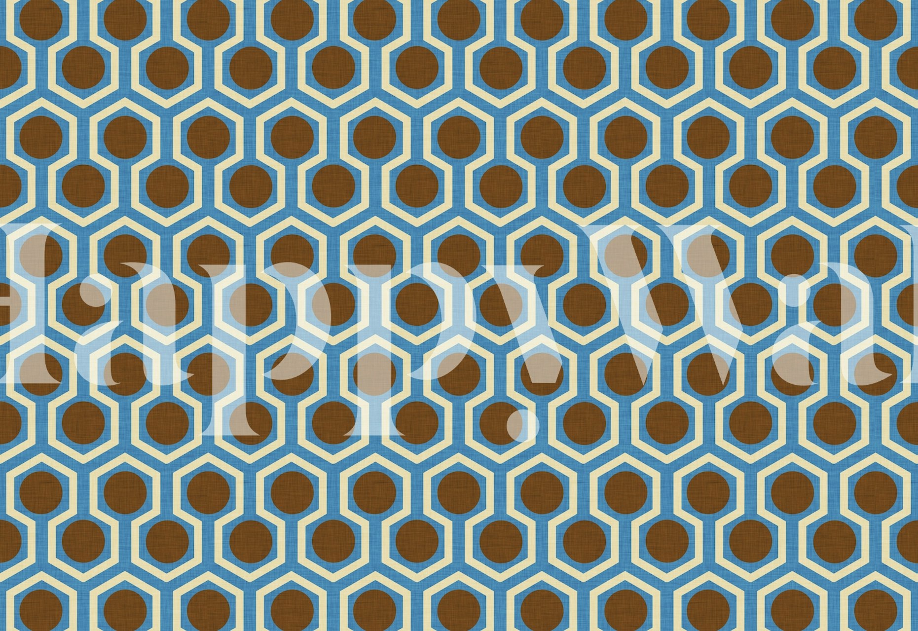 1970s Hexagon Blue Brown Wallpaper