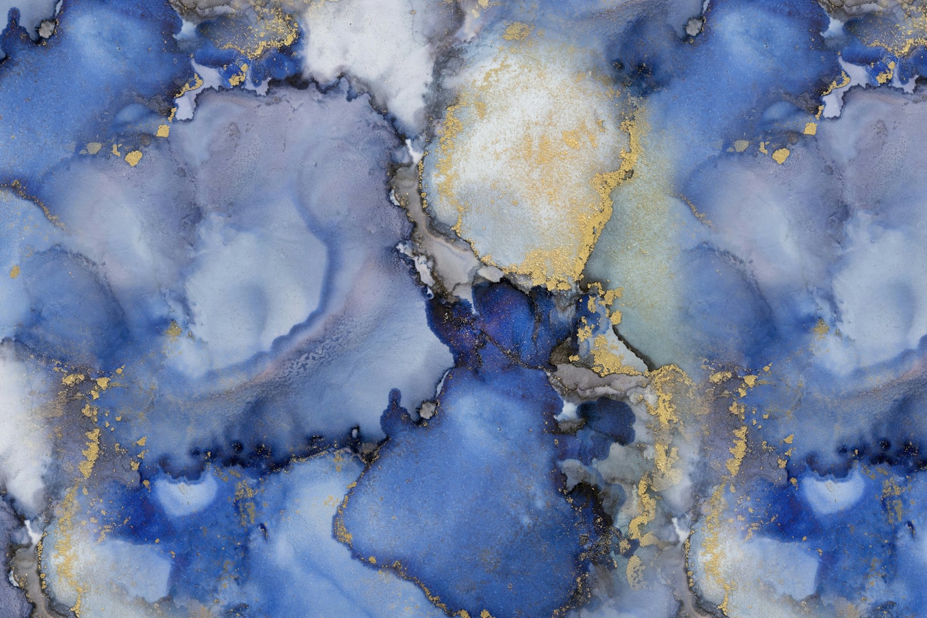 Abstract Indigo Gold Ink Art Wallpaper - Buy Online | Happywall