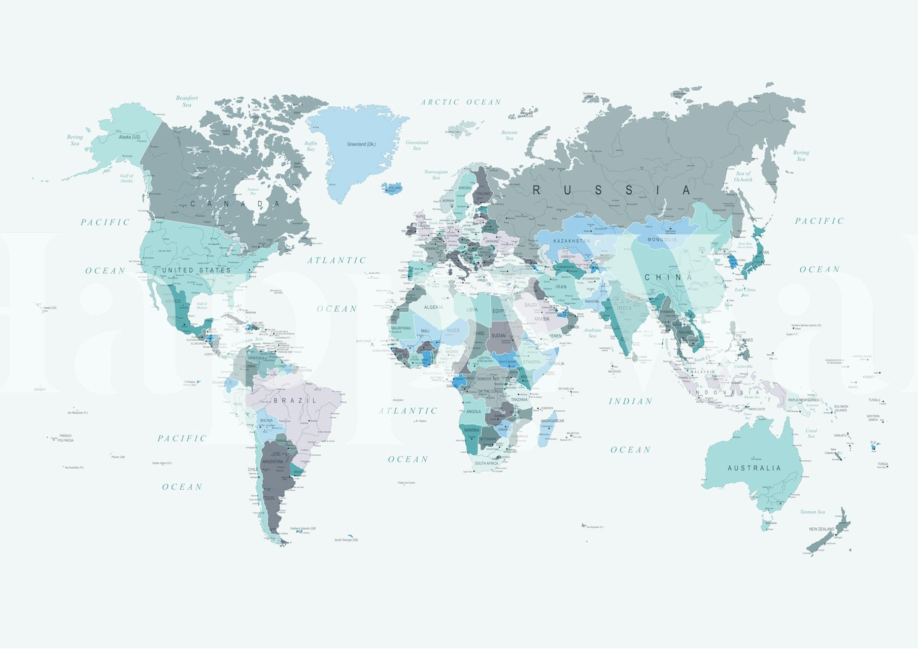 World Map Teal Wallpaper | Buy Online | Happywall