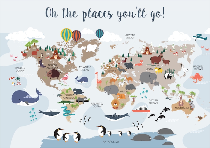 Colorful Animal Map Wallpaper for Playroom