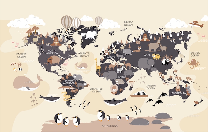 Kids World Map Wallpaper for Playroom Decor