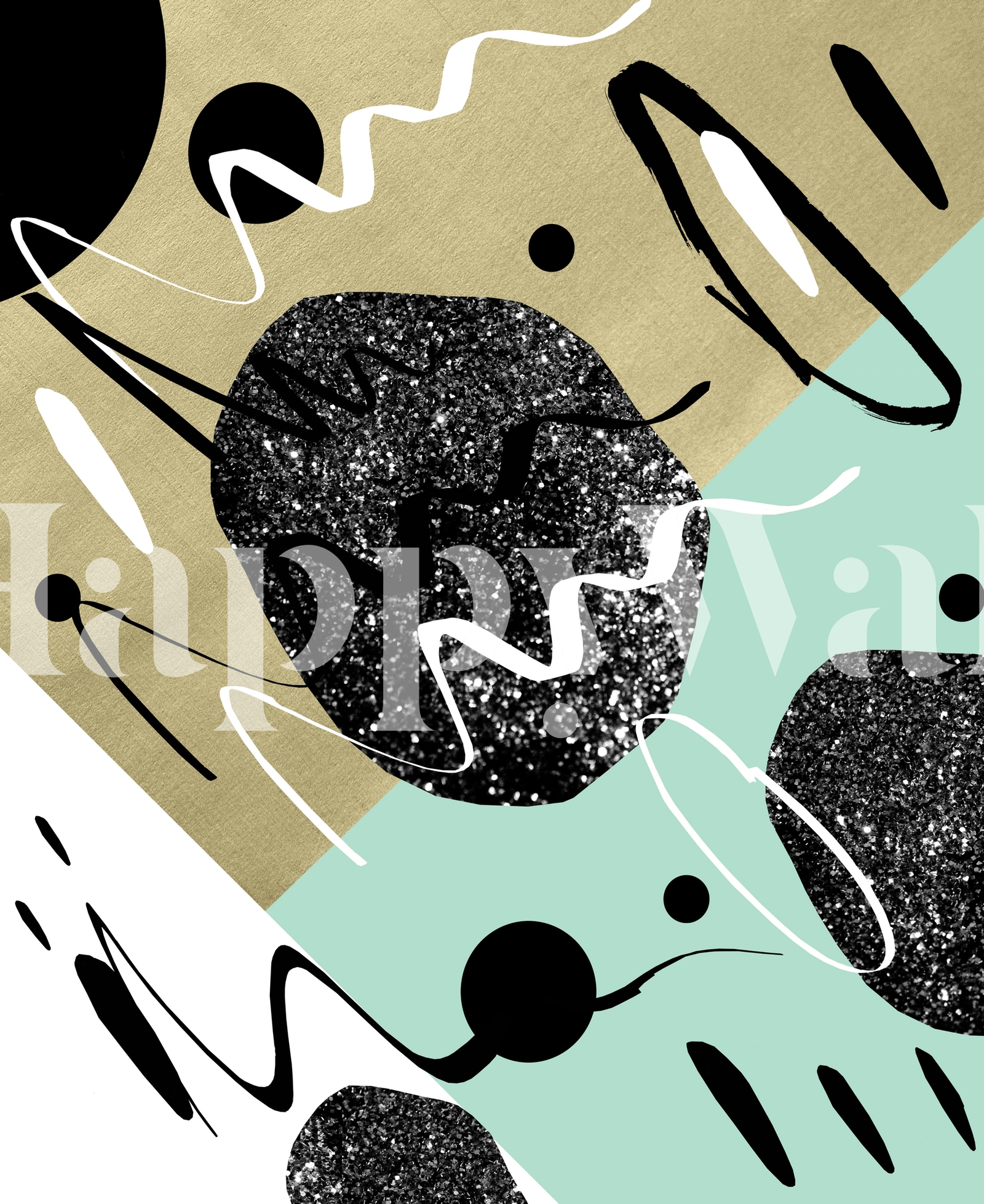 Gold, Mint & Black Abstract 1 Wallpaper - Happywall