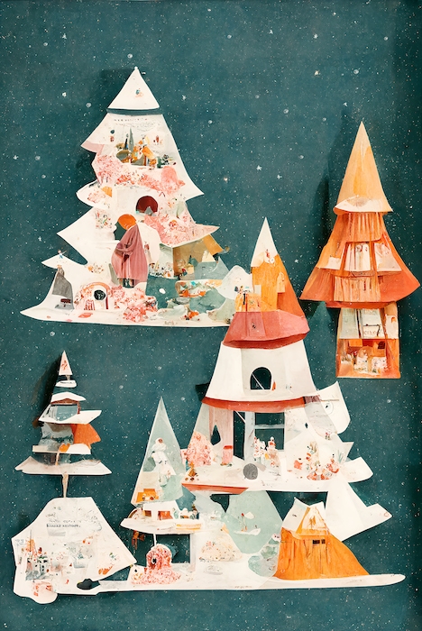 Vintage Cottage Paper Village Wallpaper