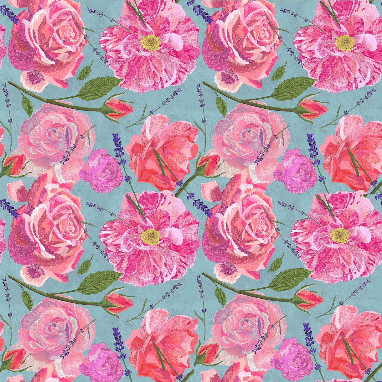 Wild roses - on teal wallpaper - Happywall