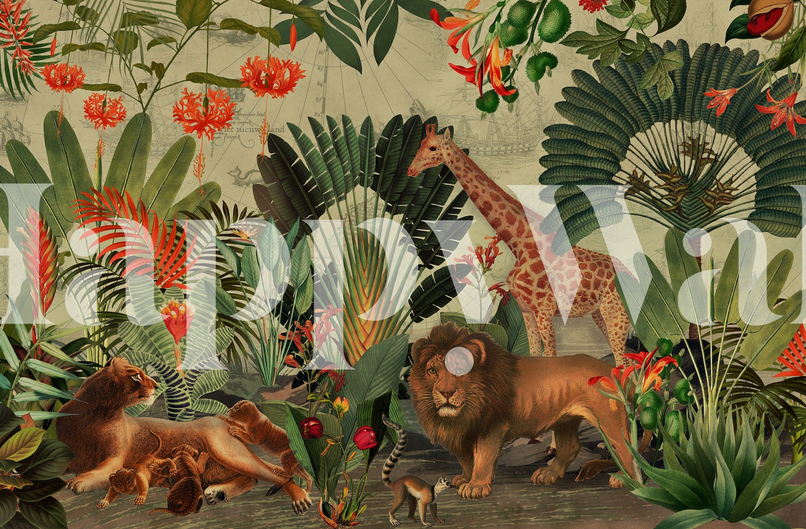 Vintage Safari Animals Wallpaper for Kids Room