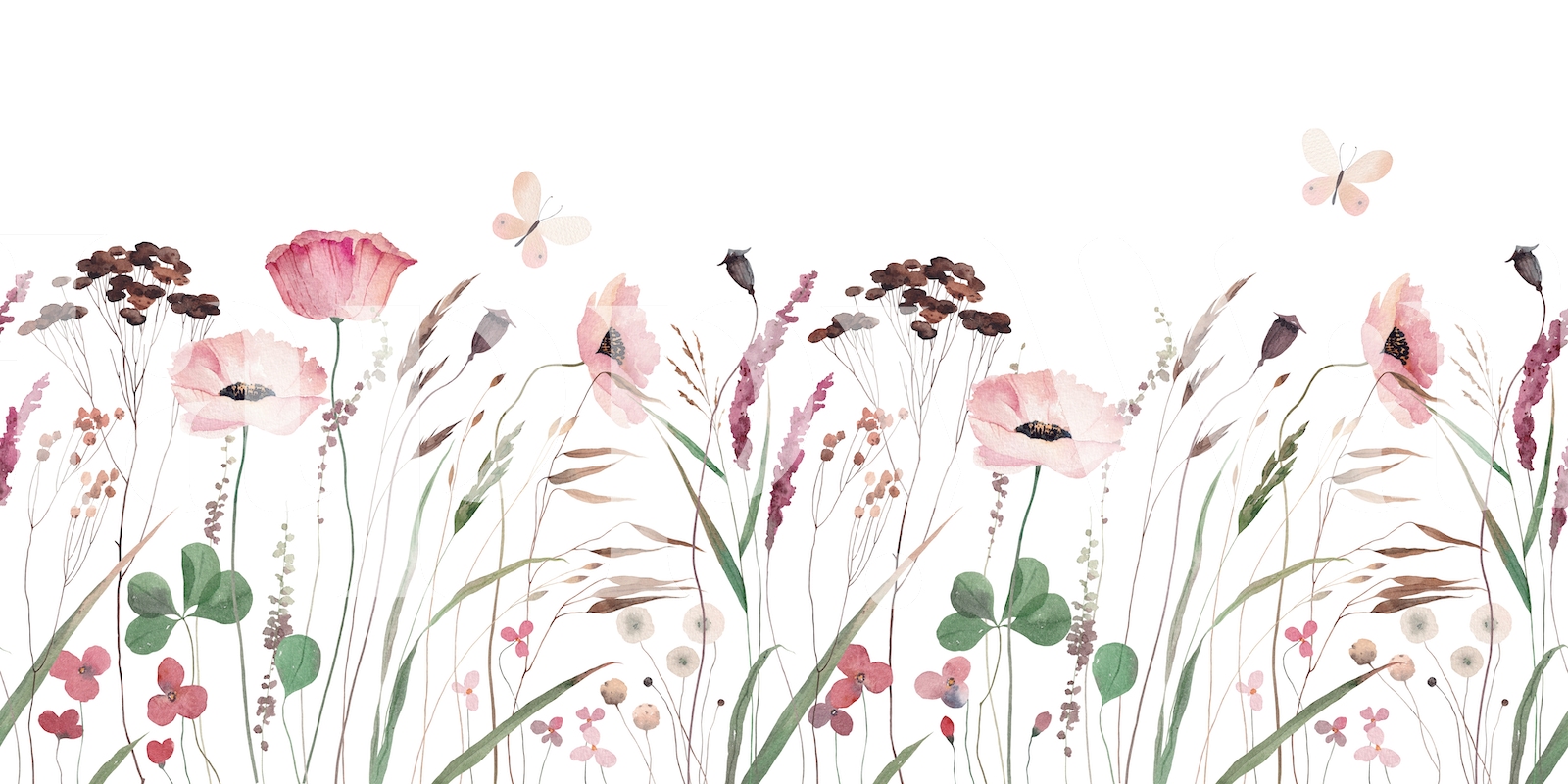 Pink Floral Kids Wallpaper with Wildflowers