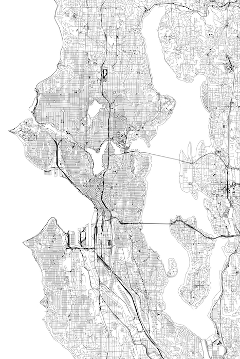Seattle Map Wallpaper - Black and White Design