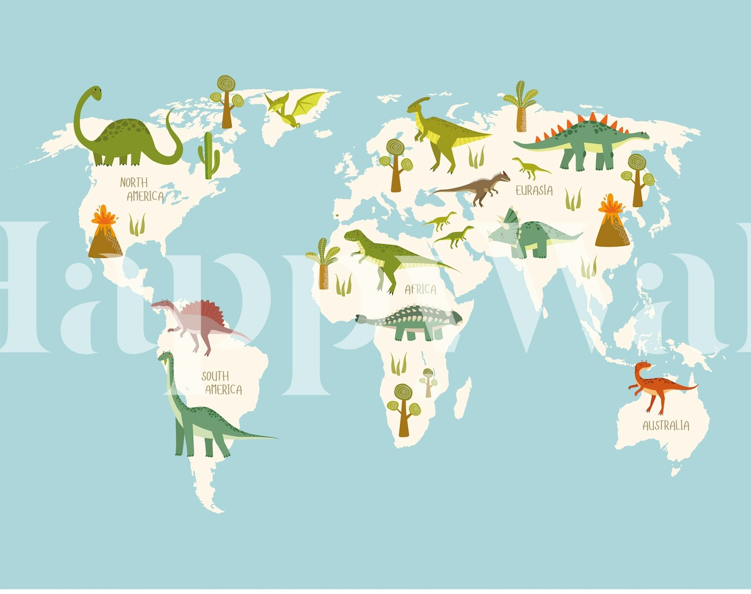 Dinosaur Map Wallpaper | Colorful Map Wall Decor | Happywall