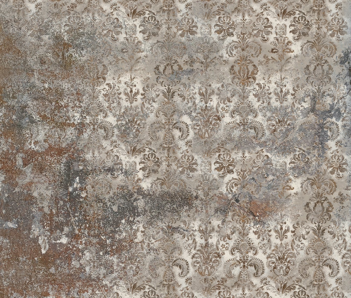 Grunge Damask Wall Rust Grey wallpaper - Happywall