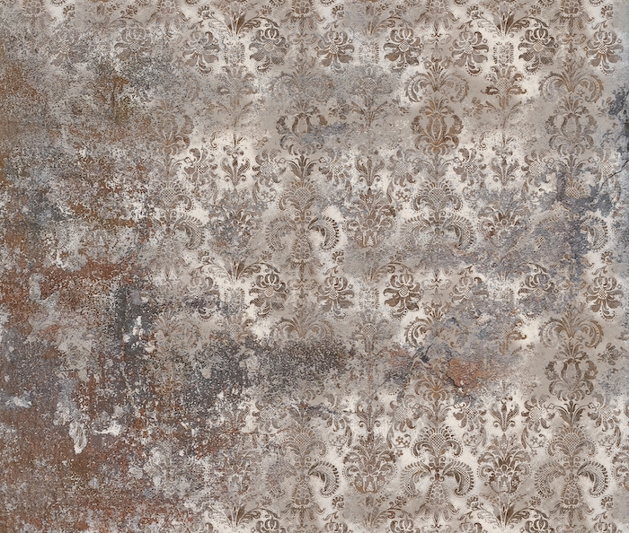 Rust Grey Vintage Damask Wallpaper