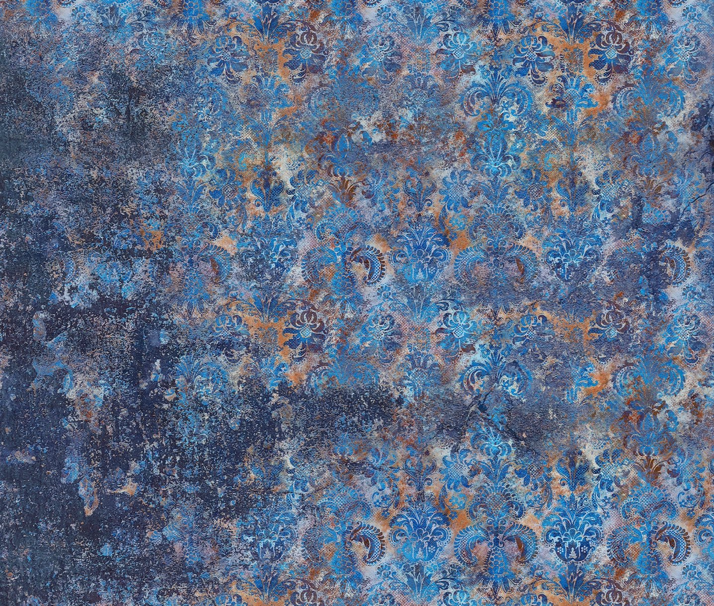 Grunge Damask Wall Rust Cobalt Wallpaper | Buy Online at Happywall