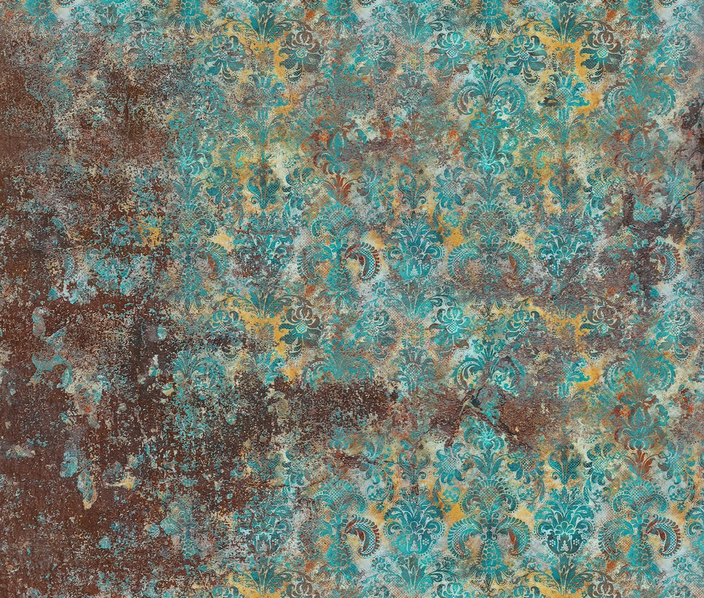 Grunge Damask Wall Aqua Rust wallpaper - Happywall