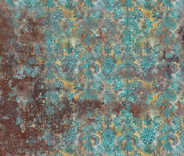 Grunge Damask Wall Aqua Rust Wallpaper | Happywall