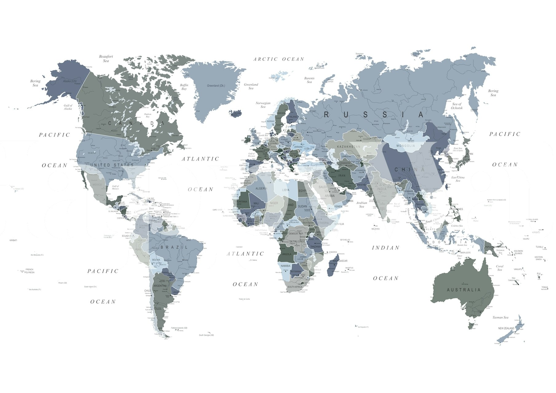 World Map Blue Green Wallpaper - Buy Online | Happywall