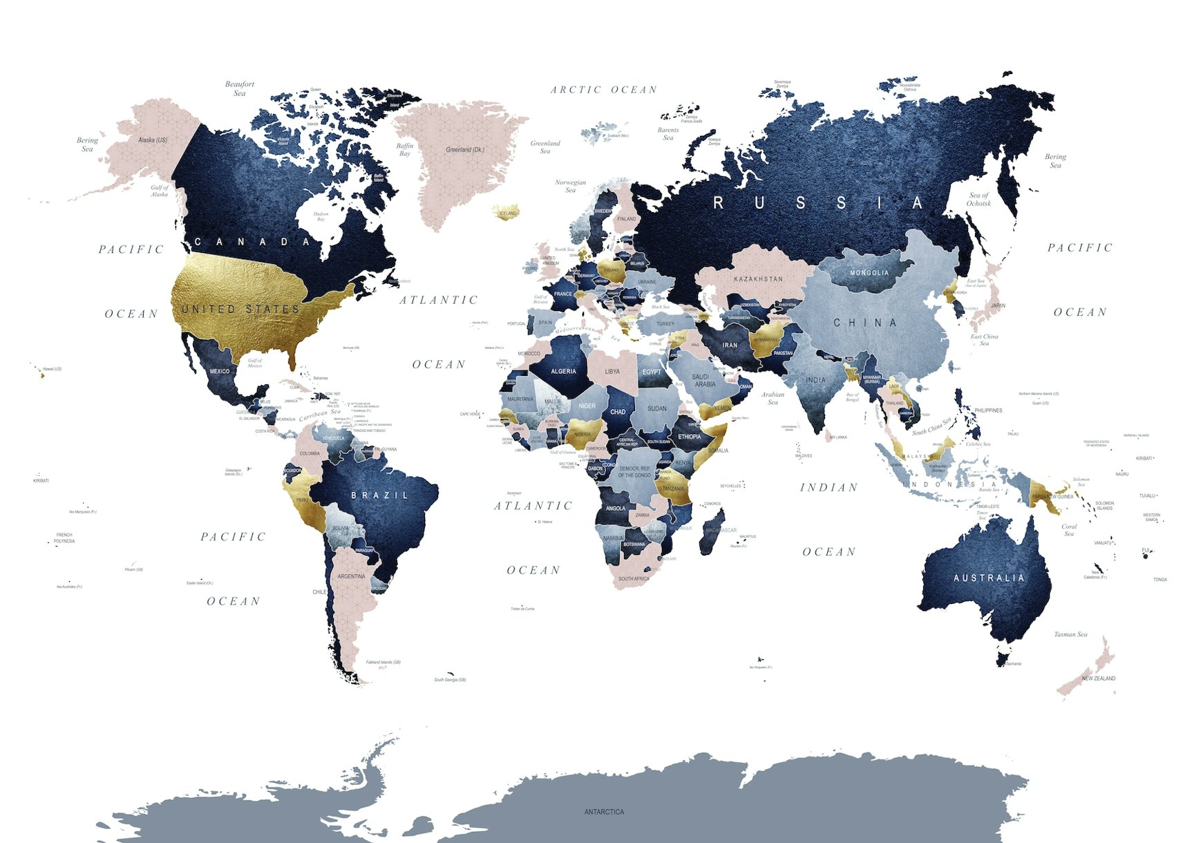 World Map Blush Navy wallpaper - Happywall