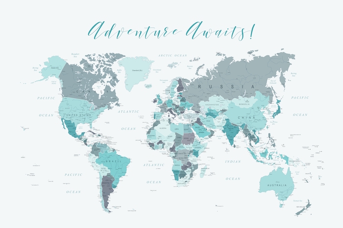Adventure Awaits Map Teal Wallpaper - Happywall