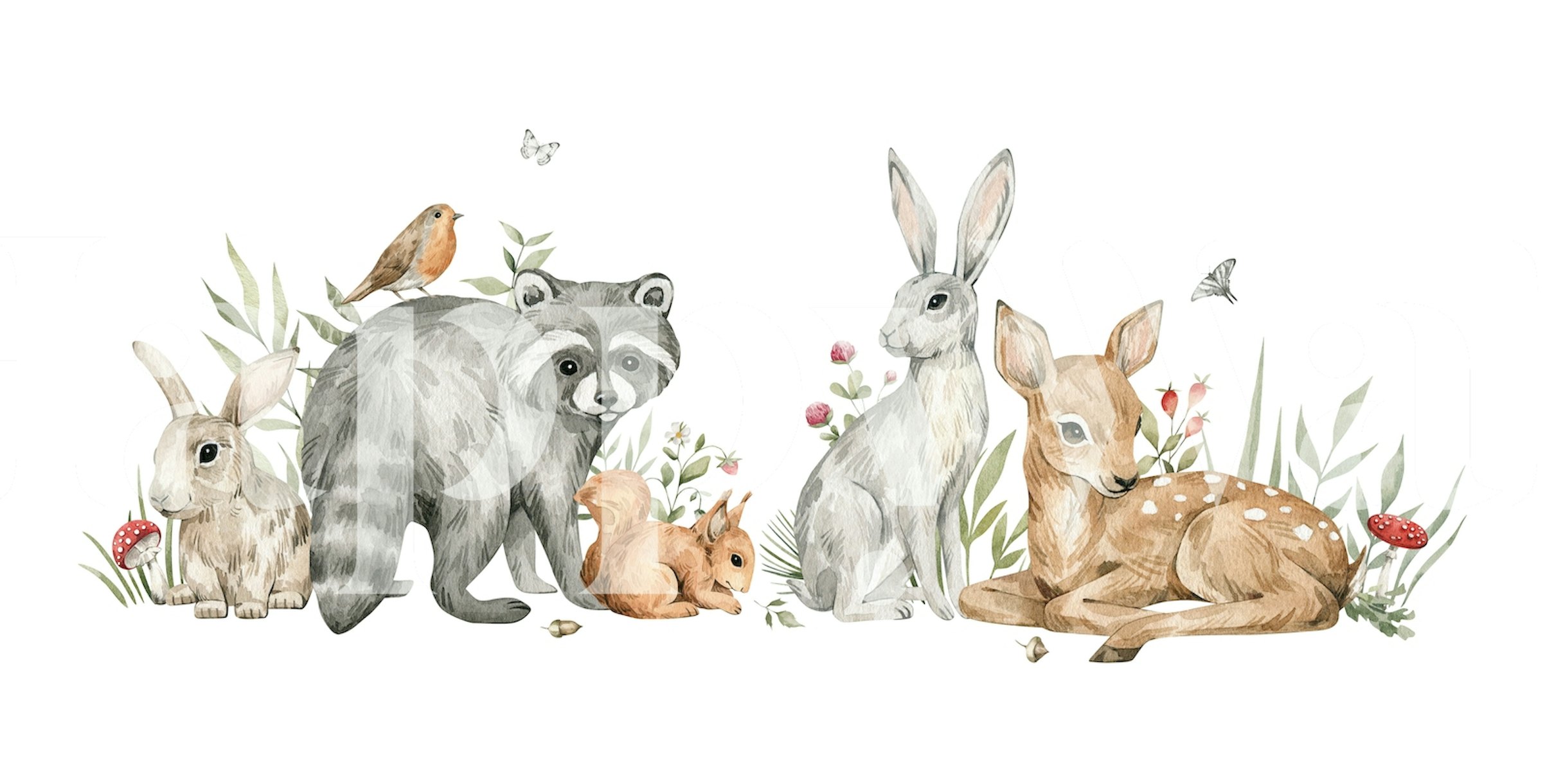 Watercolor forest animals wallpaper - Happywall