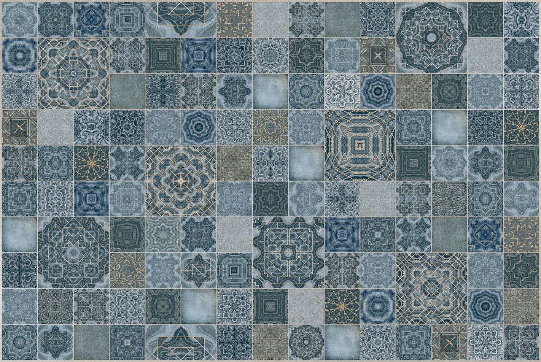 Vintage Tiles Teal Blue wallpaper - Happywall