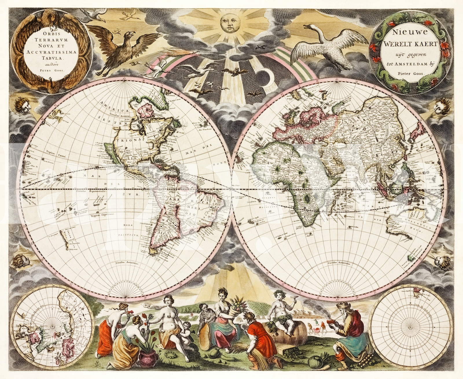 Antique Dutch World Map Wallpaper - Vintage Wall Decor