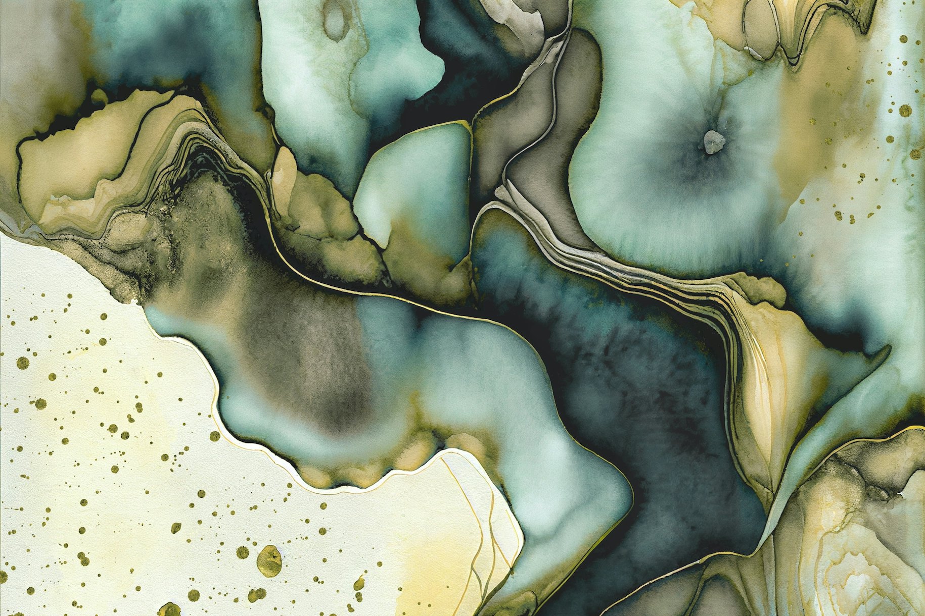 Inky Green Abstract Art Wallpaper | Happywall