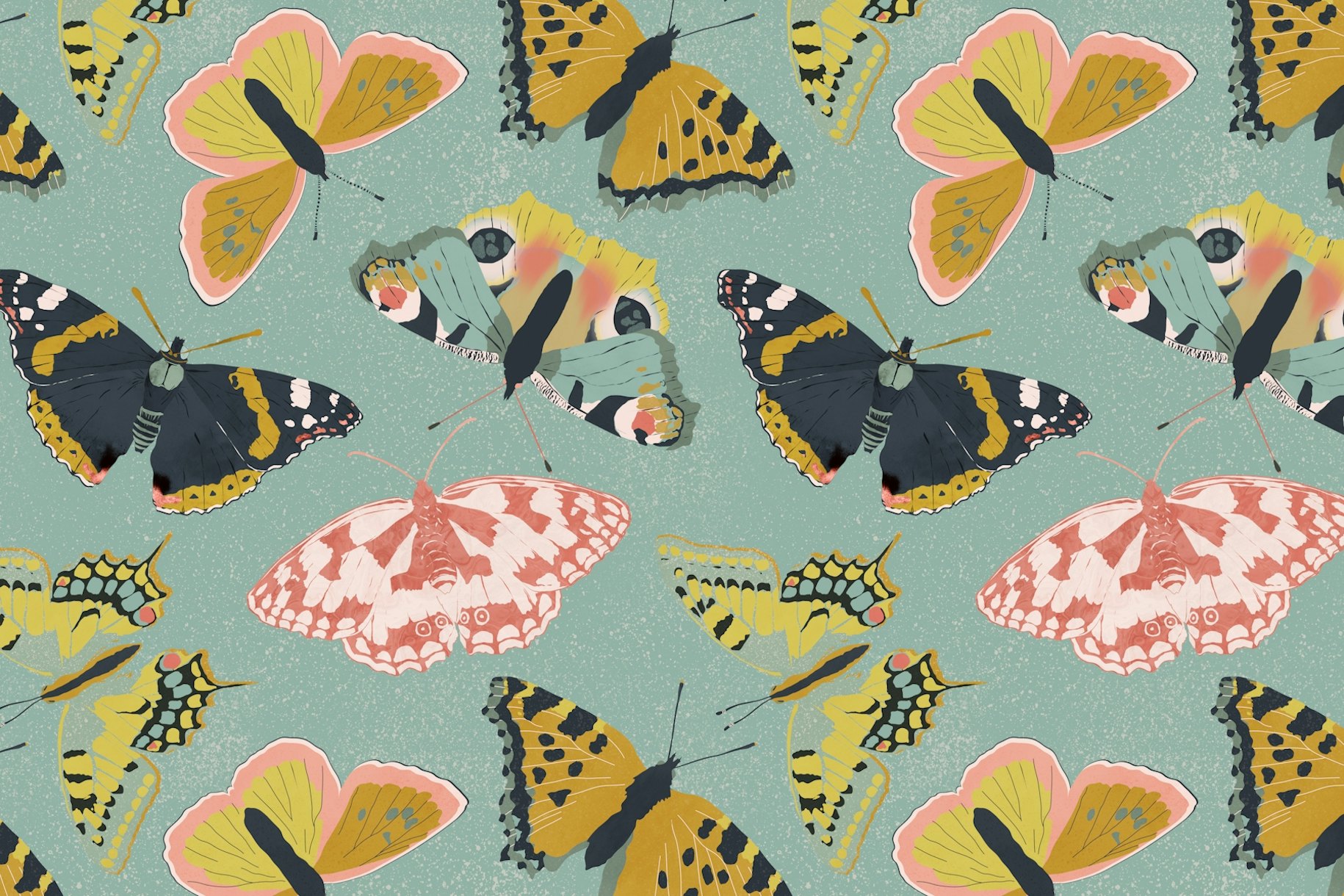 Butterflies Garden teal wallpaper - Happywall