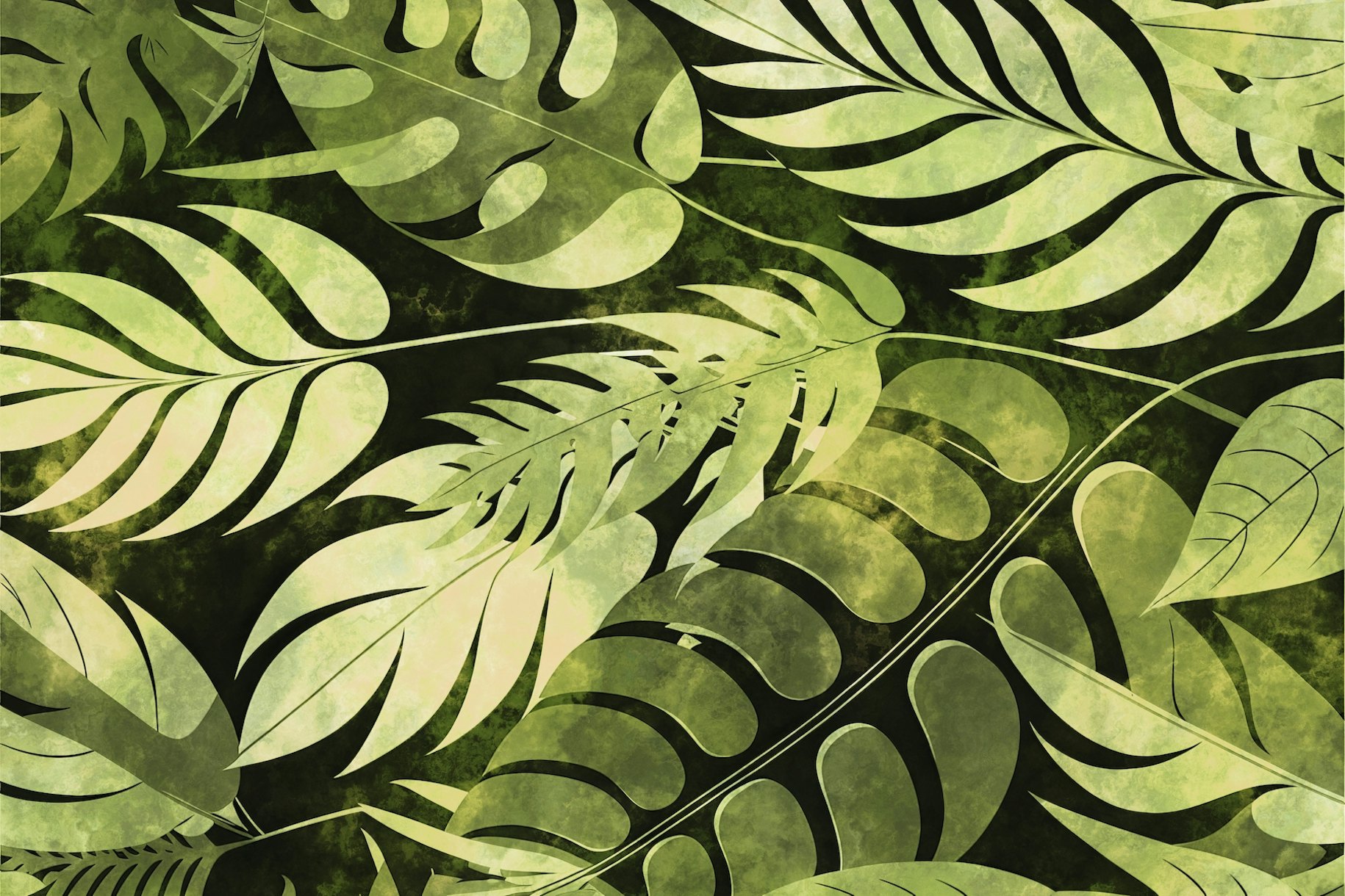 Green Tropical Leaf Art wallpaper - Happywall