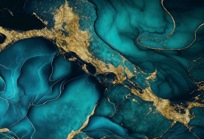 Teal and Gold Abstract Marble Wallpaper