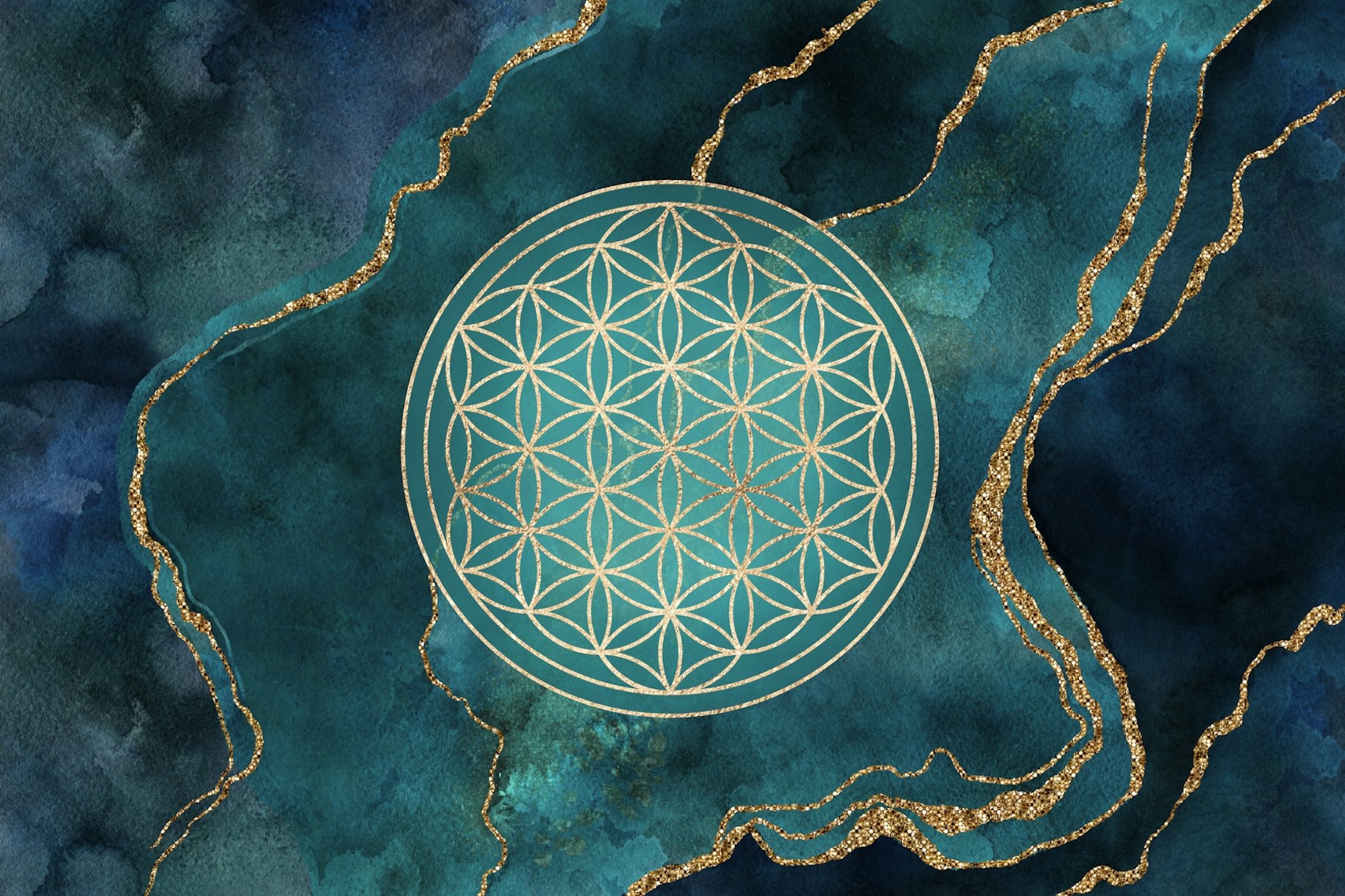 Flower Of Life Teal Marble wallpaper - Happywall