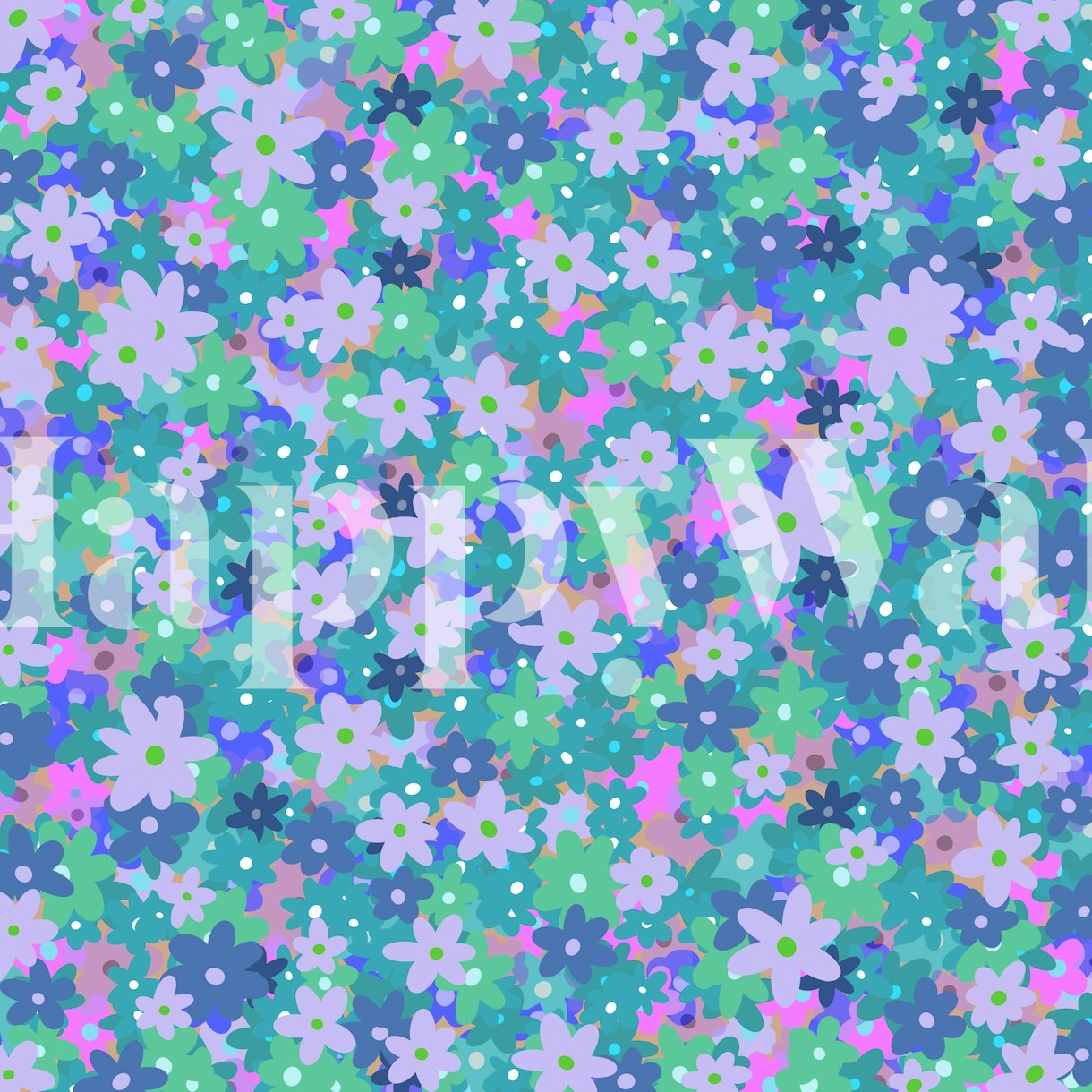 Purple and Blue Flowers Field wallpaper - Happywall