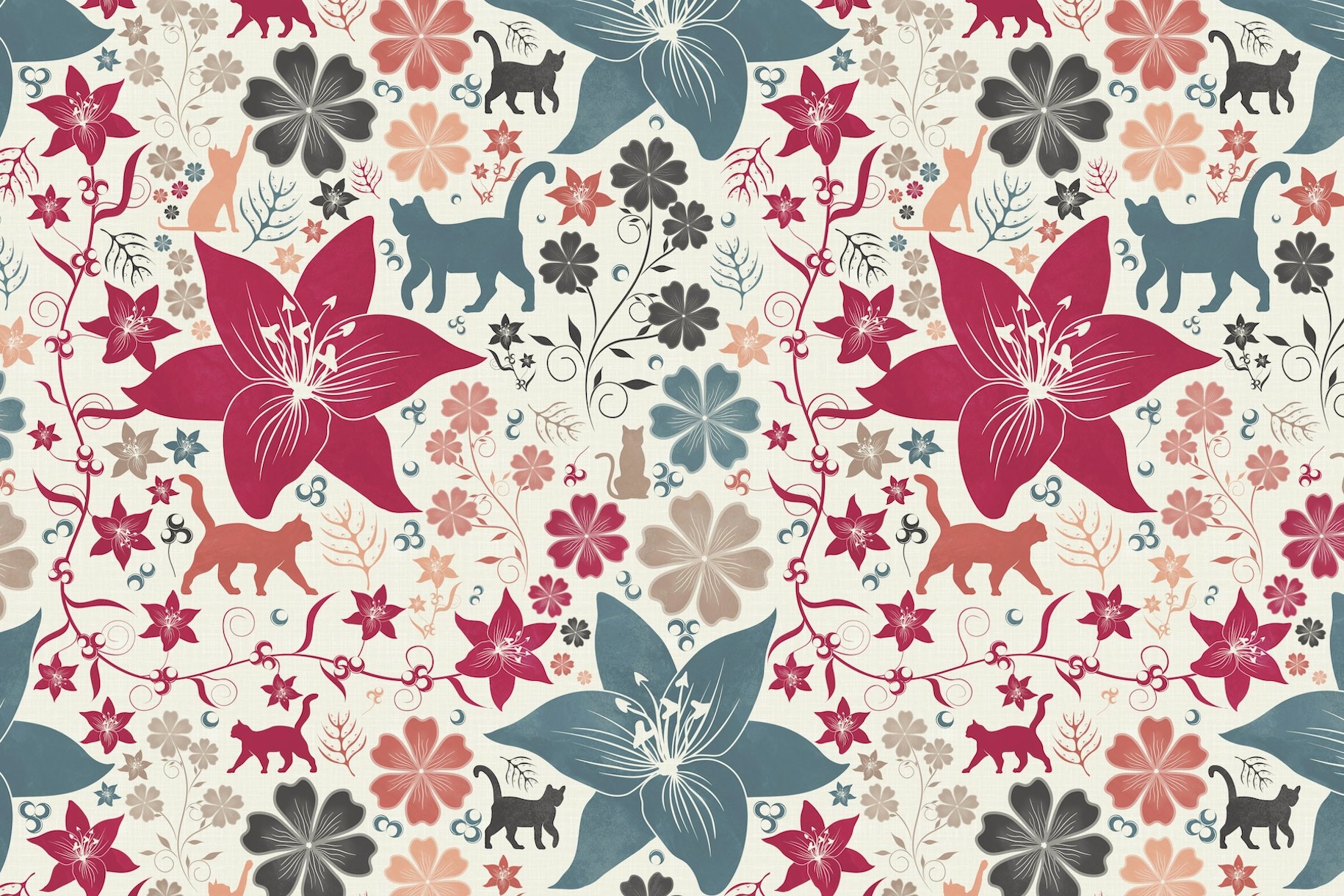 Cats and Flowers Pantone 2023 Wallpaper | Happywall