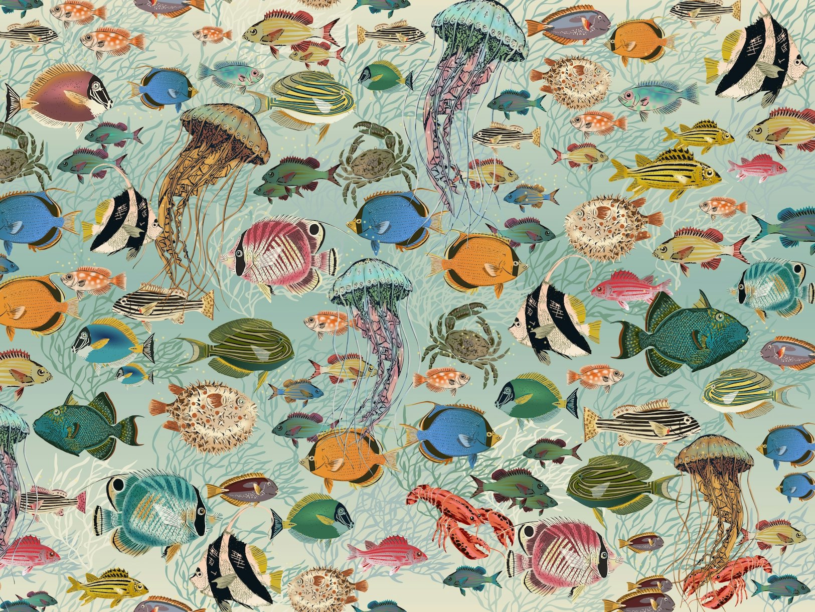 Ocean Fishes Gradient Wallpaper - Buy Online at Happywall