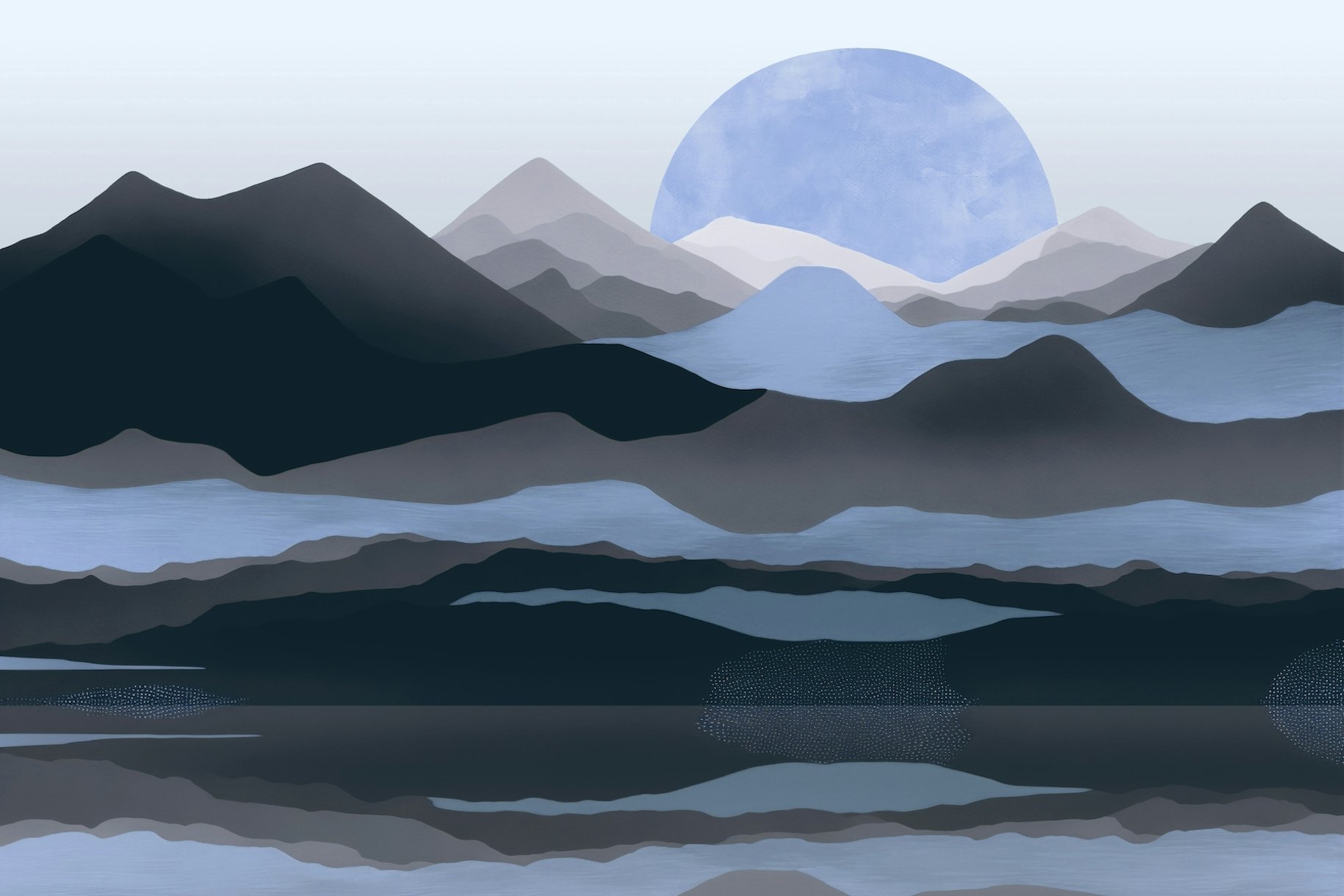 Calm Moon Rise Landscape Art wallpaper - Happywall