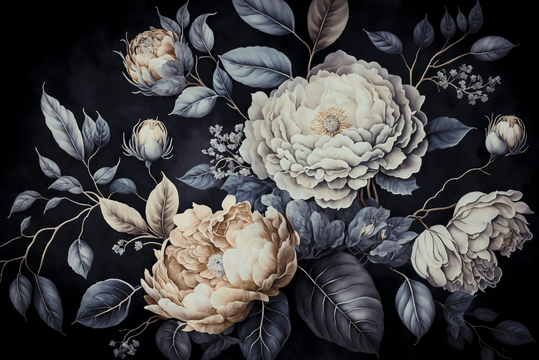 Moody Baroque Large Floral Wallpaper | Happywall