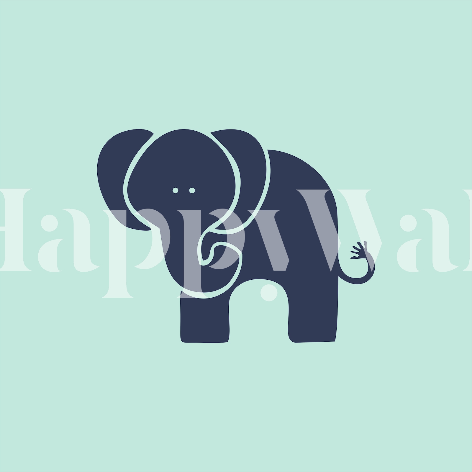Minimal Aqua Indigo Elephant Wallpaper - Happywall