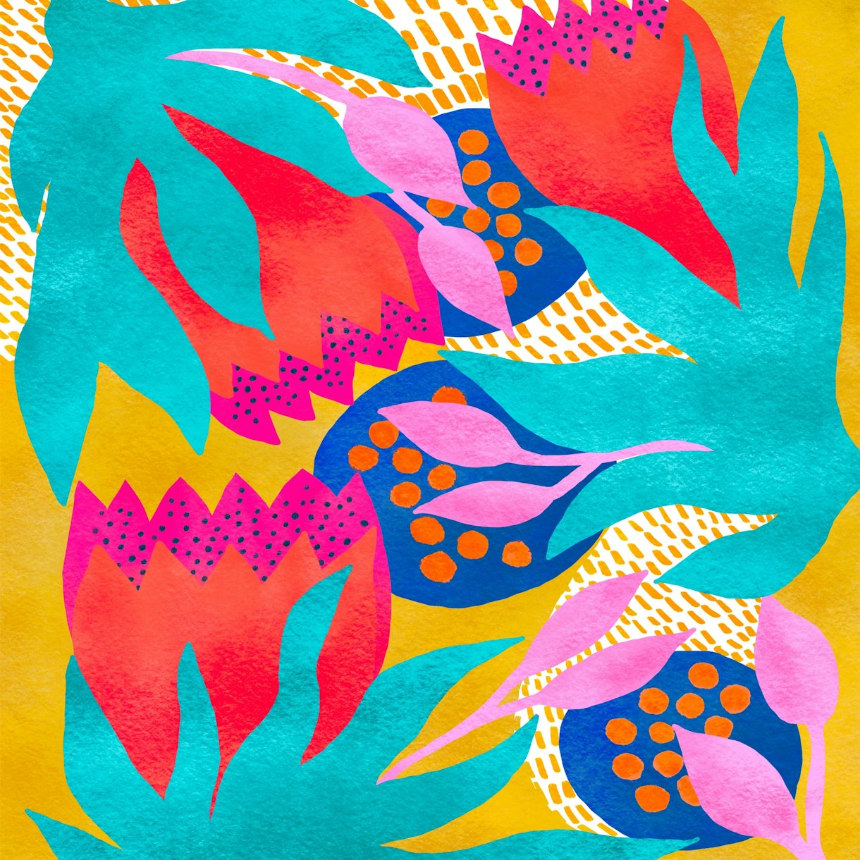 Bold Flowers on Yellow Wallpaper | Happywall